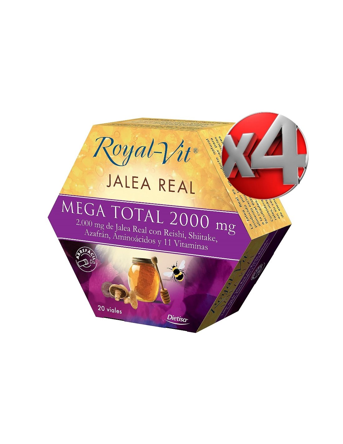 Pack 4 uds Royal-Vit Mega Total 2000 Mg Envase Que Contiene 20 Viales De Dietisa